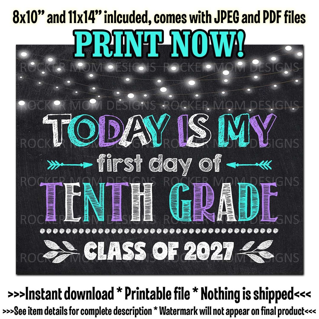 First Day of TENTH GRADE Sign, Class of 2027, First Day of High School ...