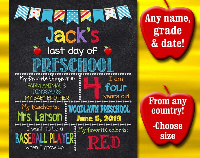 Last Day of School Sign Printable Last Day of Preschool Sign Last Day ...