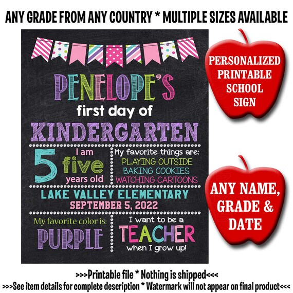 First Day of School Sign Kindergarten Sign Back to School - Etsy