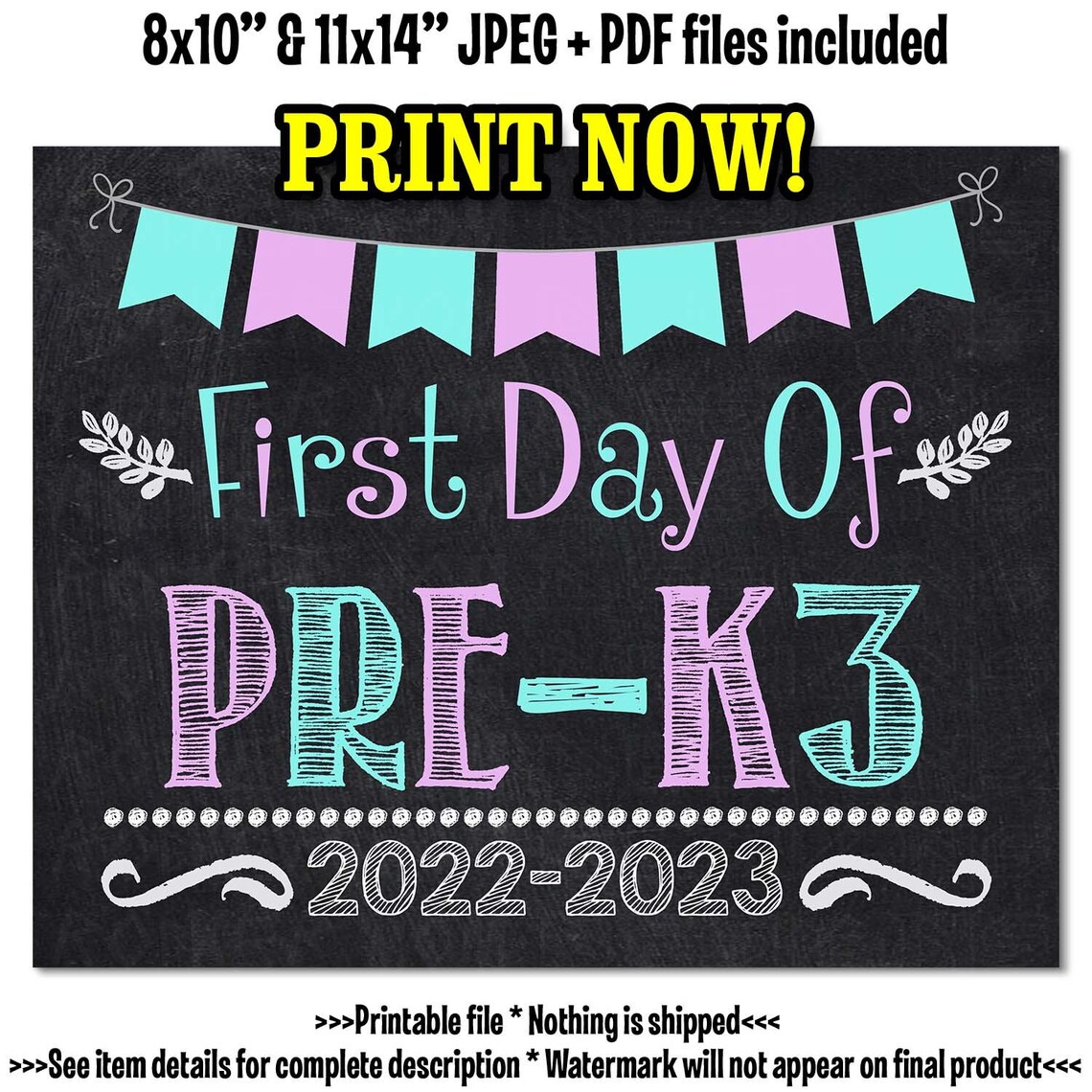 First Day of PRE-K3 Sign First Day of School Sign Pre-k3 - Etsy