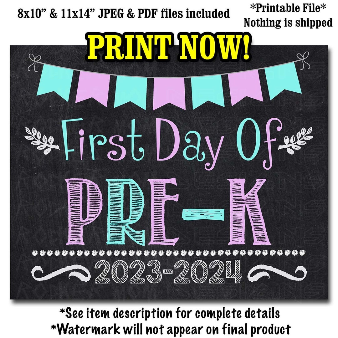 First Day of PRE-K Sign First Day of School Sign 1st Day of - Etsy