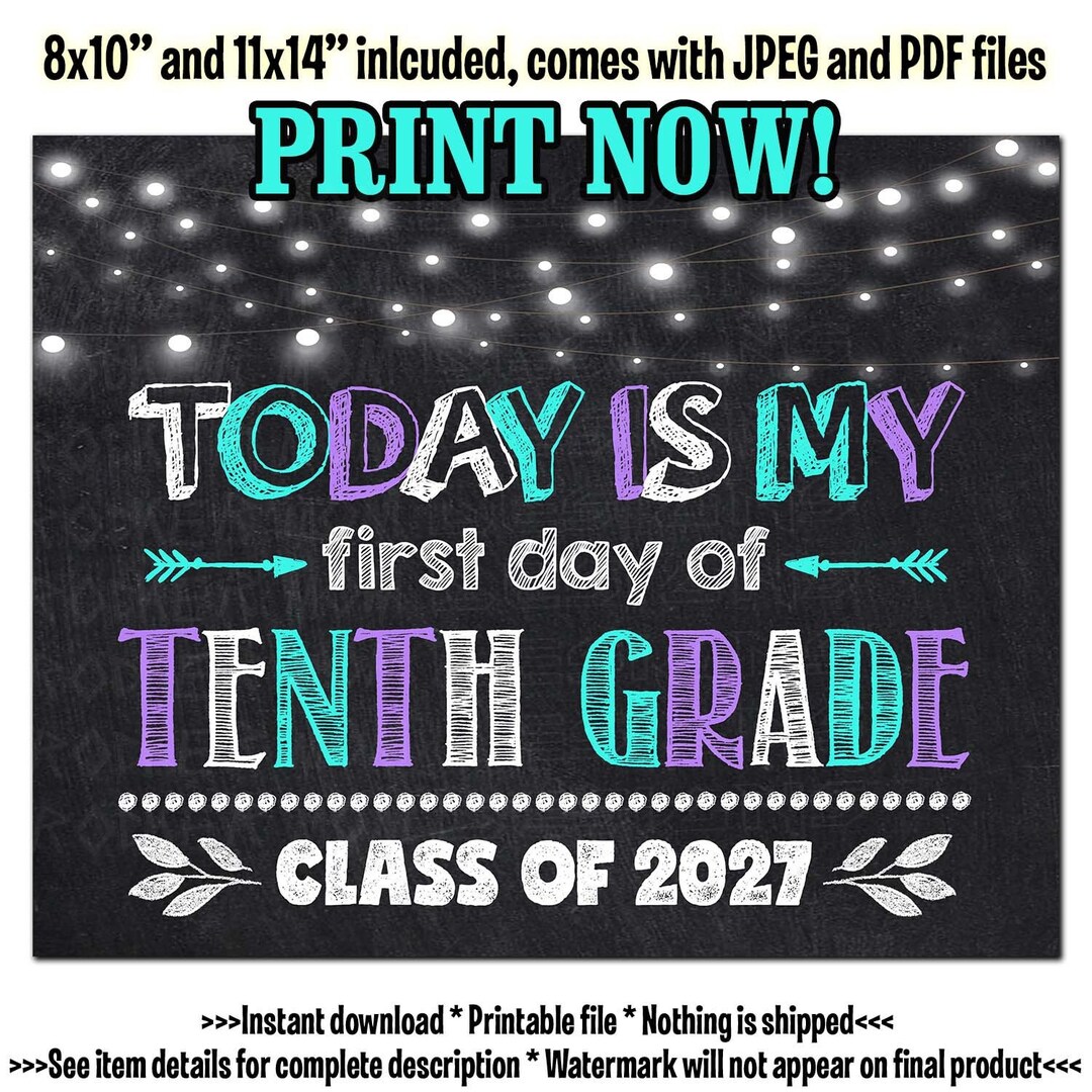 First Day of TENTH GRADE Sign, Class of 2027, First Day of High School ...