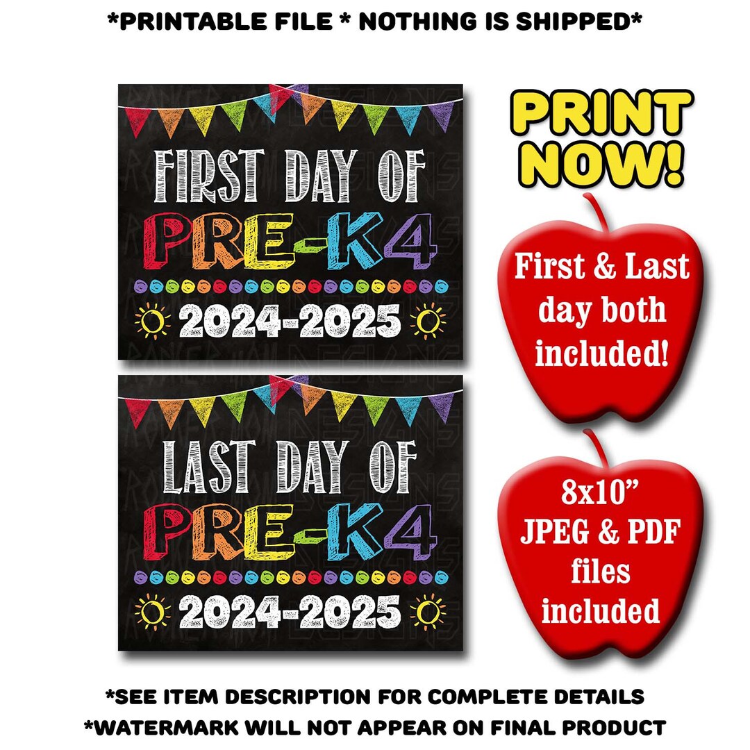 First Day of PRE-K4 Sign, First Day of School Sign, Chalkboard School ...