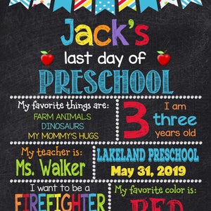 Last Day of School Sign, Printable School Chalkboard, Pre-k Grad Sign ...