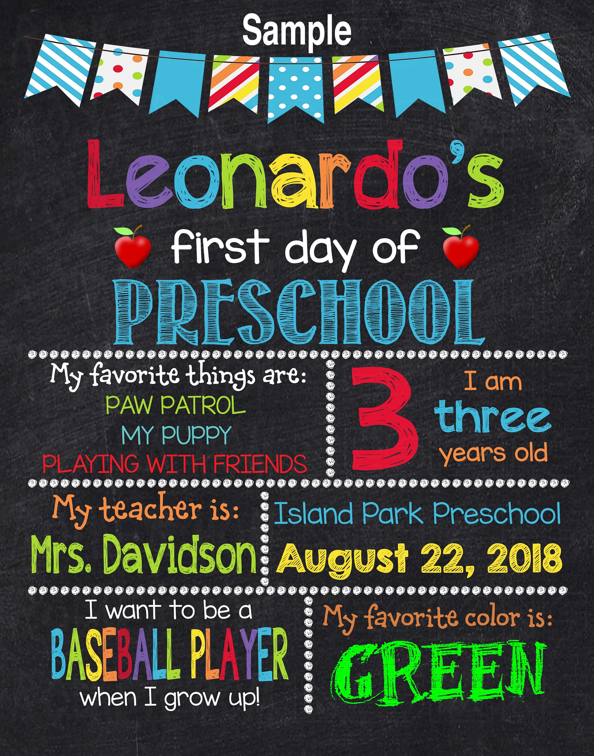 Back To School Grade Sign Printable School Chalkboard Pre-K | Etsy