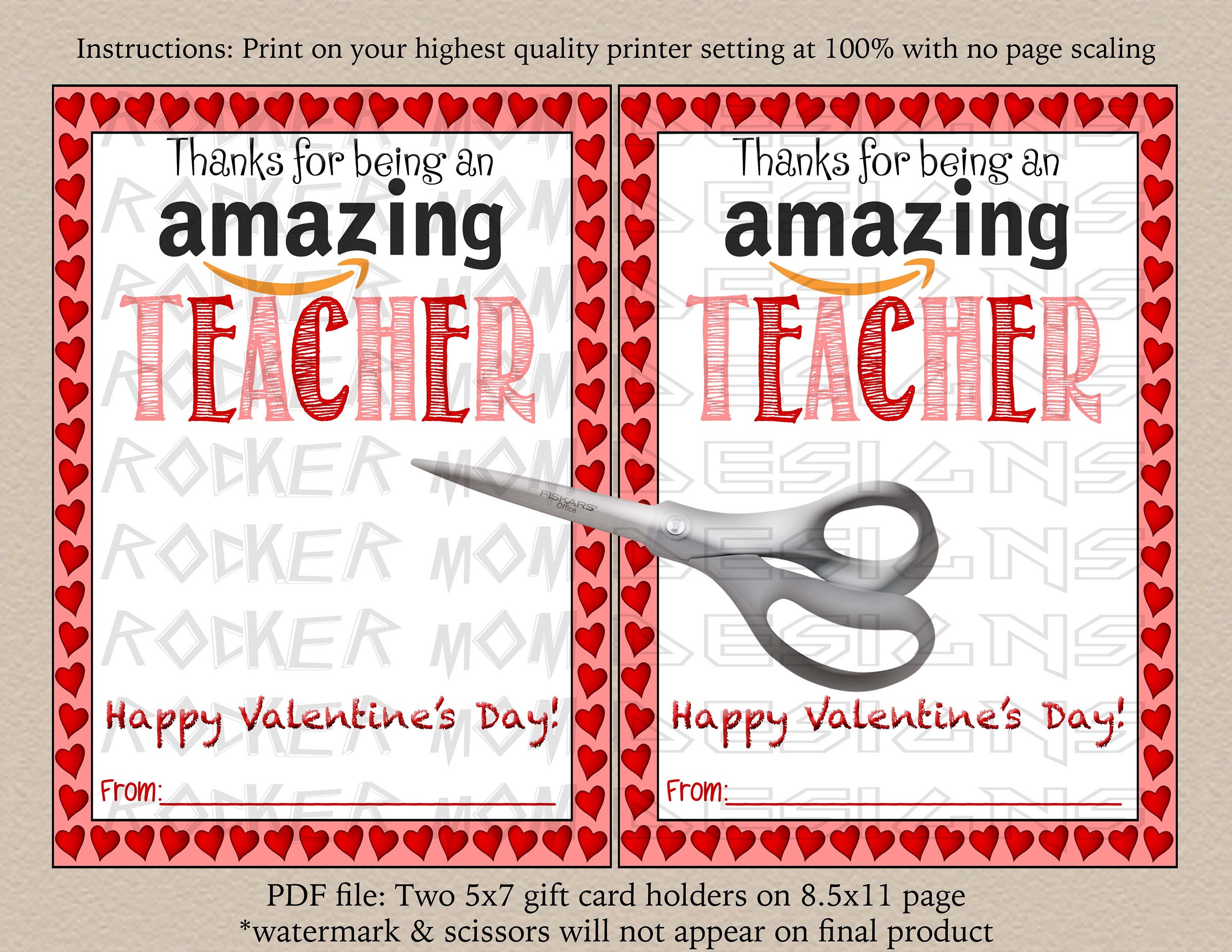 Teacher Valentine's Day Gift Card Holder PRINTABLE INSTANT DOWNLOAD ...