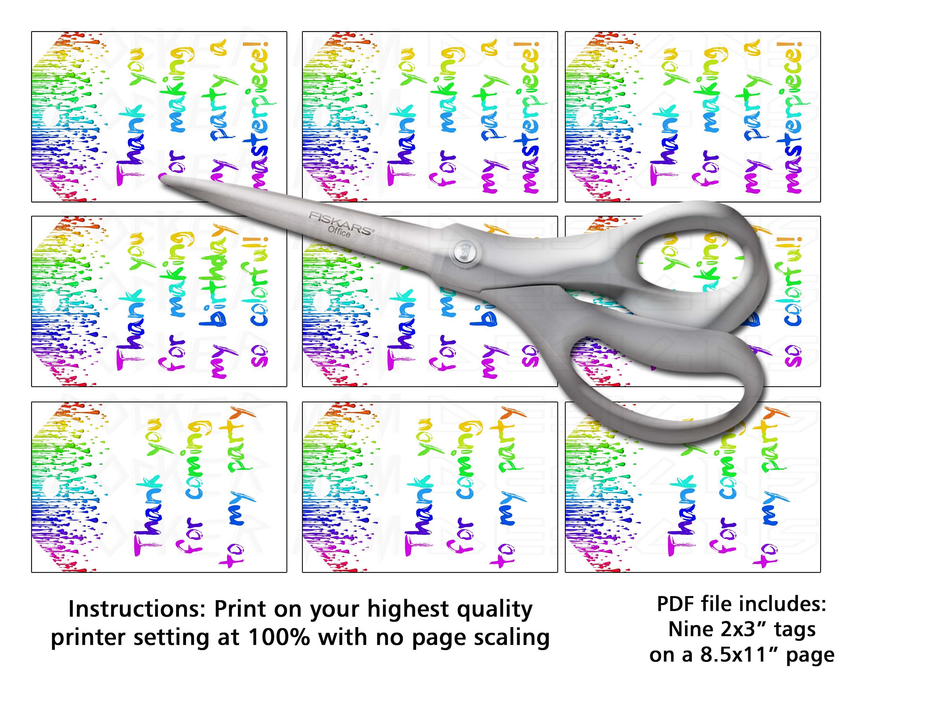 Painting Party Favor Tags Printable Art Party Loot Bag Tags | Etsy
