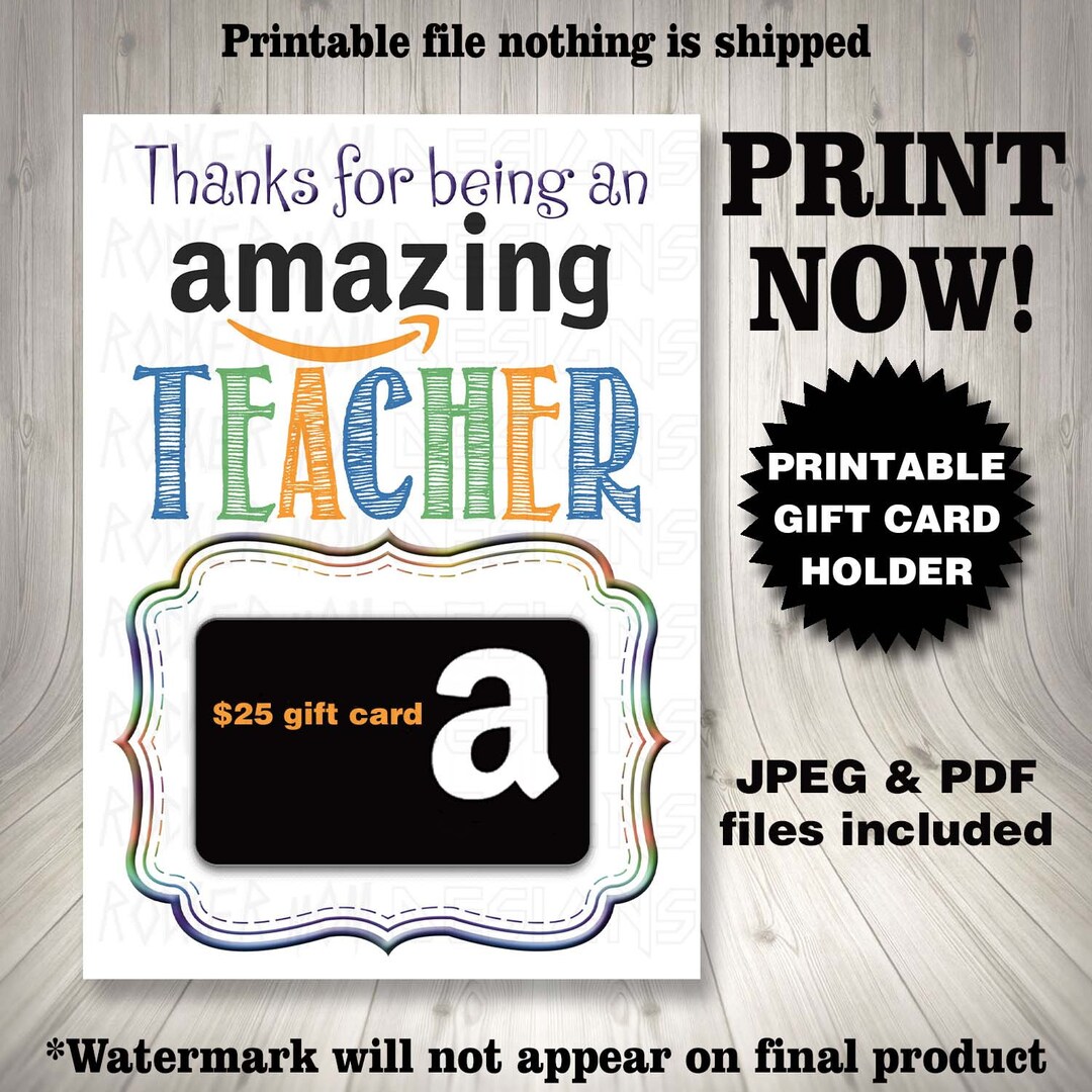 Teacher Gift Card Holder Printable, Teacher Appreciation (JPEG, PDF) - Etsy