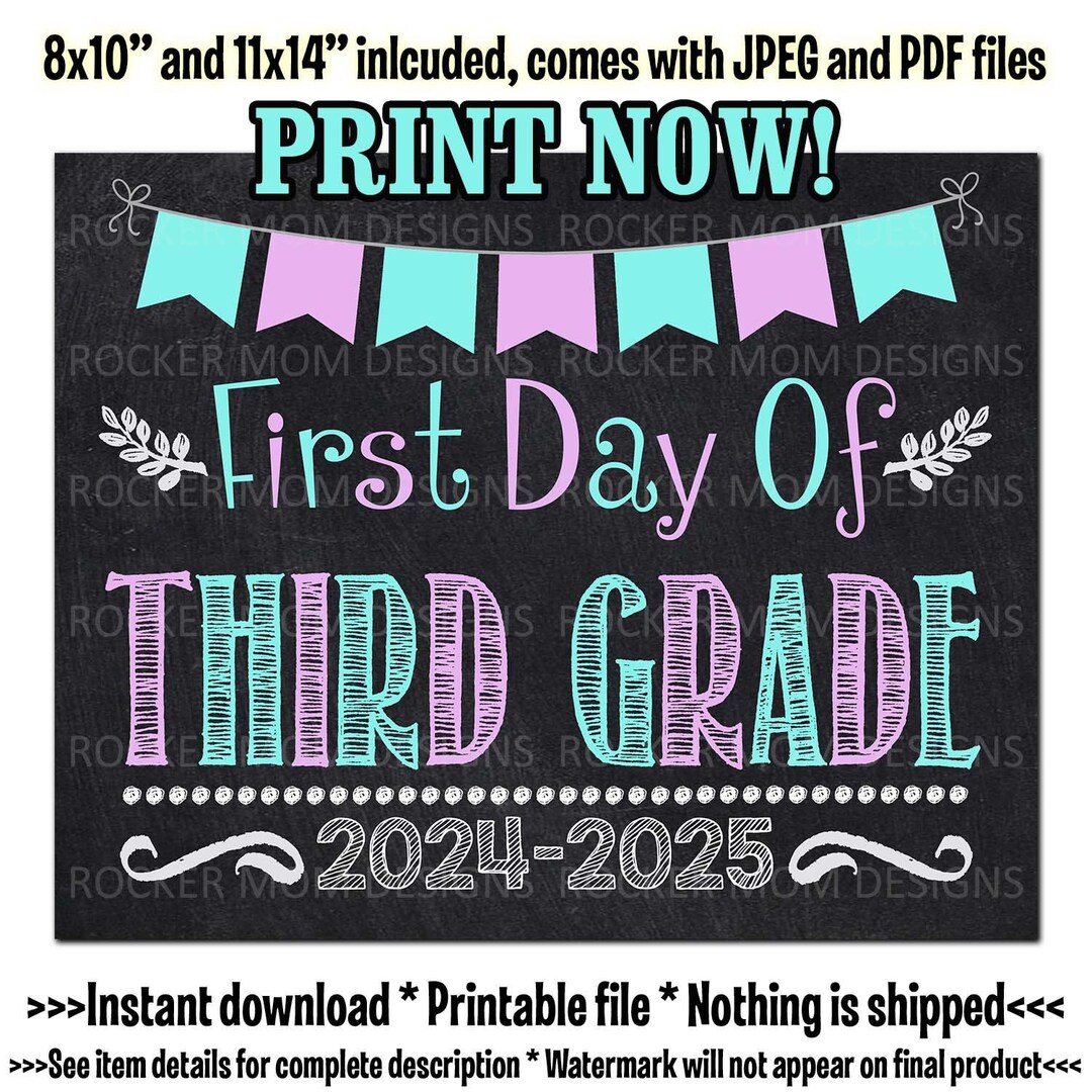 First Day of THIRD GRADE Sign, First Day of School Sign, 3rd Grade ...