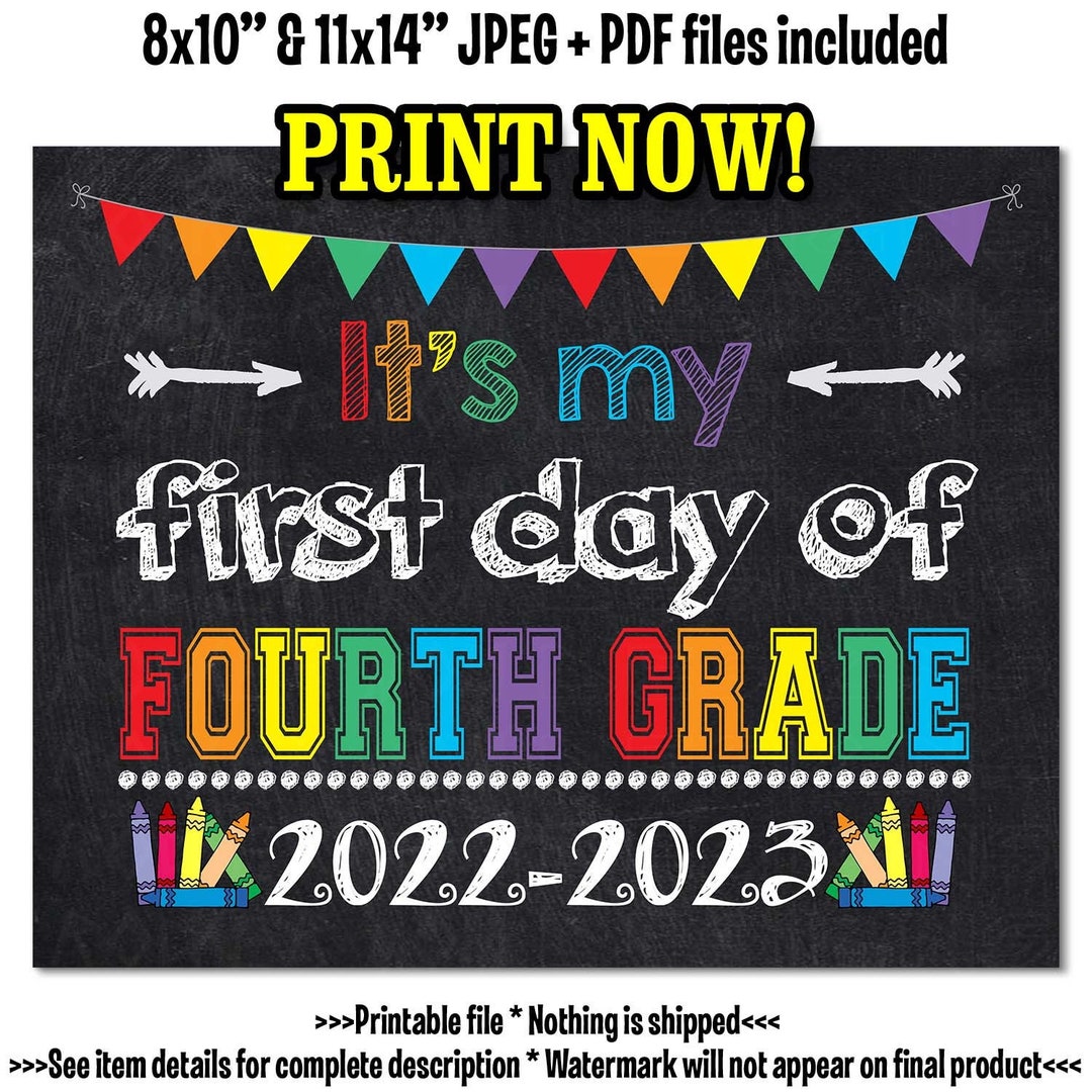 First Day of FOURTH GRADE Sign School Chalkboard 4th Grade - Etsy