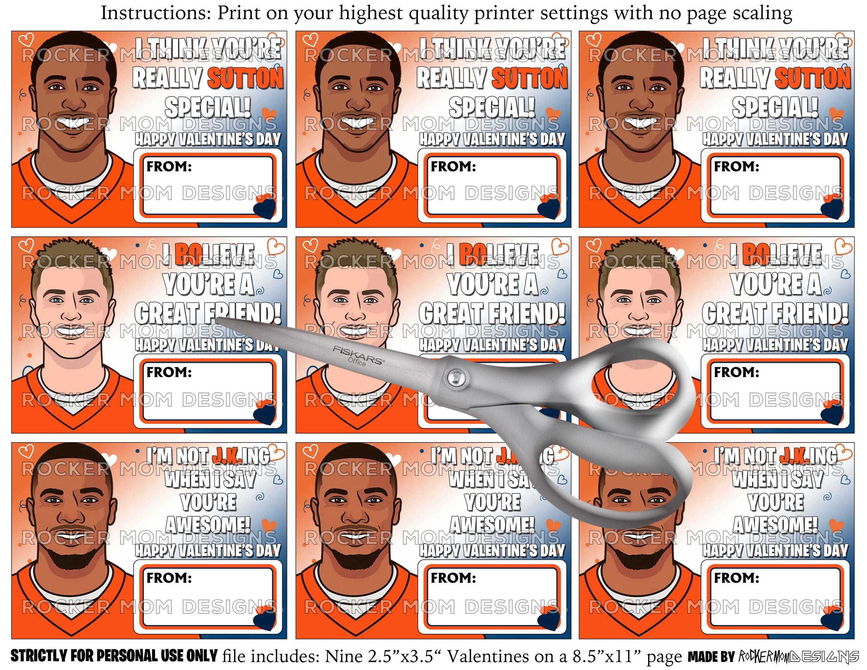 Denver Football Valentines, PRINTABLE American Football Valentine Cards ...