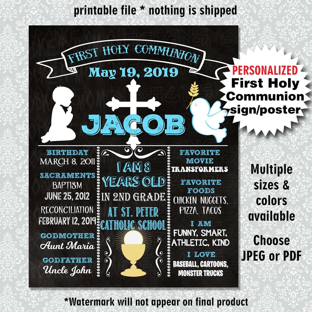 First Communion Chalkboard Sign First Communion Boy Sign - Etsy