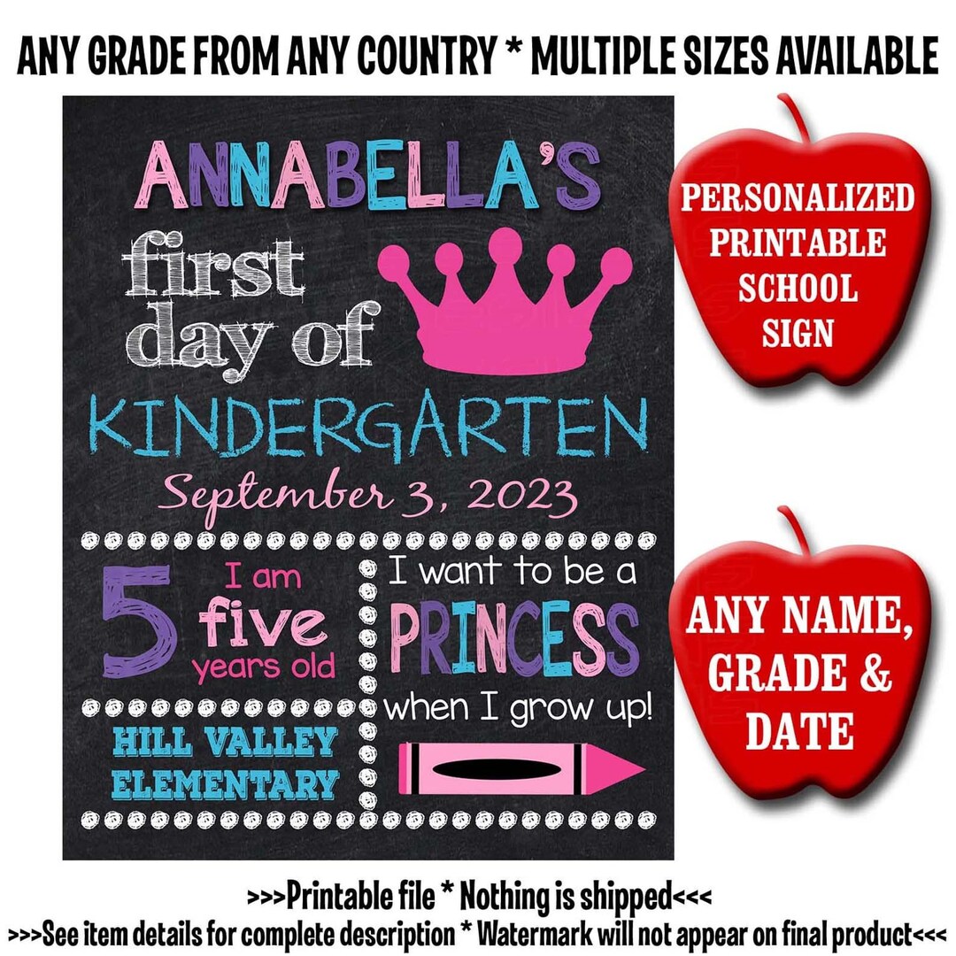First Day of School Sign, First Day of School Chalkboard Sign, Princess ...
