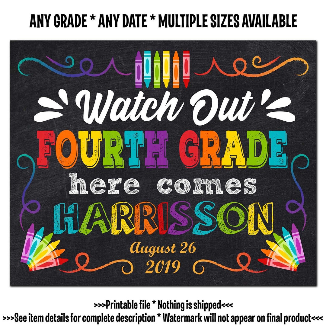 First Day of Fourth Grade Sign First Day of School Sign Back - Etsy
