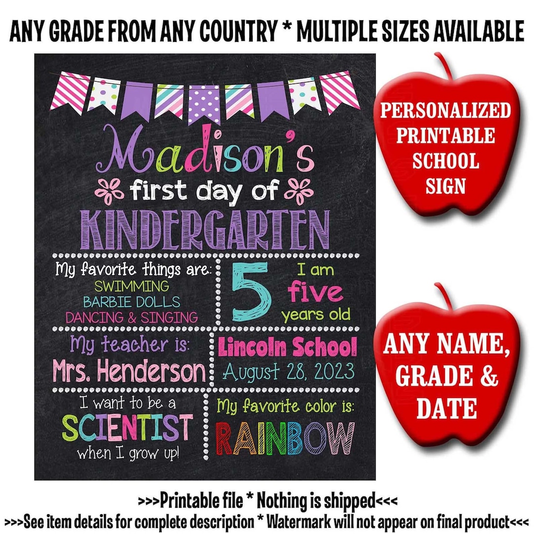 1st Day of School Sign, First Day of Kindergarten Sign, Preschool ...