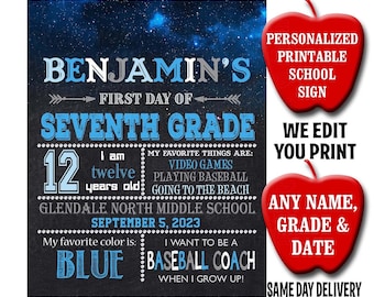 Baseball First Day of School Sign Printable, Boy Back to School White ...