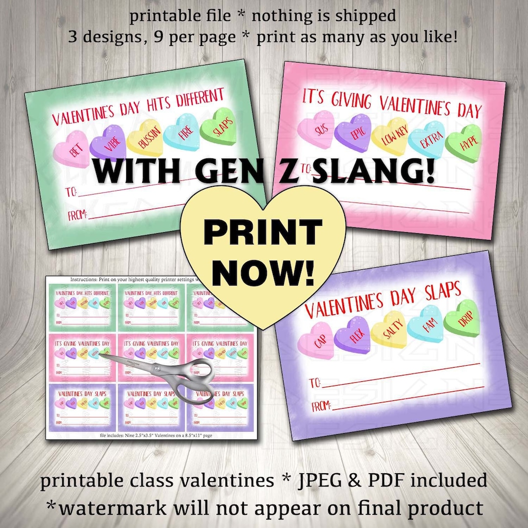 PRINTABLE Gen Z Valentines, Tween Valentine Cards or Stickers ...
