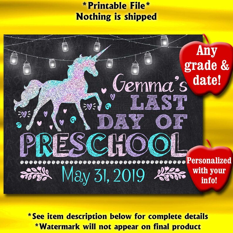 Last Day of School Sign Unicorn PRINTABLE Last Day of - Etsy