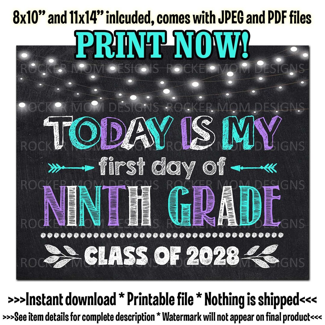 First Day of NINTH GRADE Sign, Class of 2027, First Day of High School ...