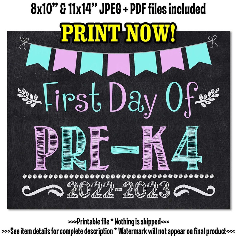 First Day of PRE-K4 Sign First Day of School Sign Pre-k4 - Etsy