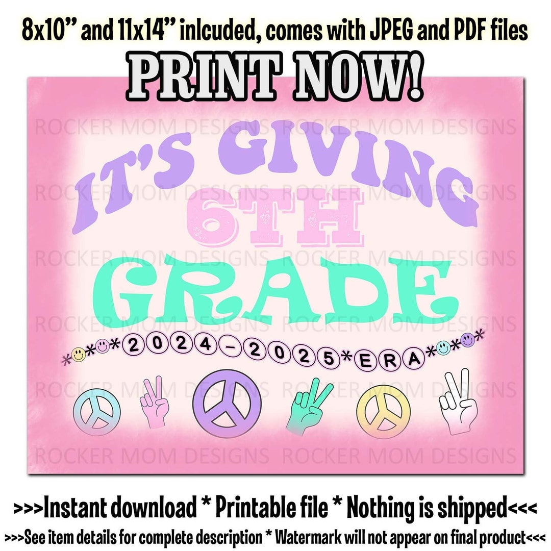 First Day of SIXTH GRADE Sign, Gen Z Slang, Junior High School ...