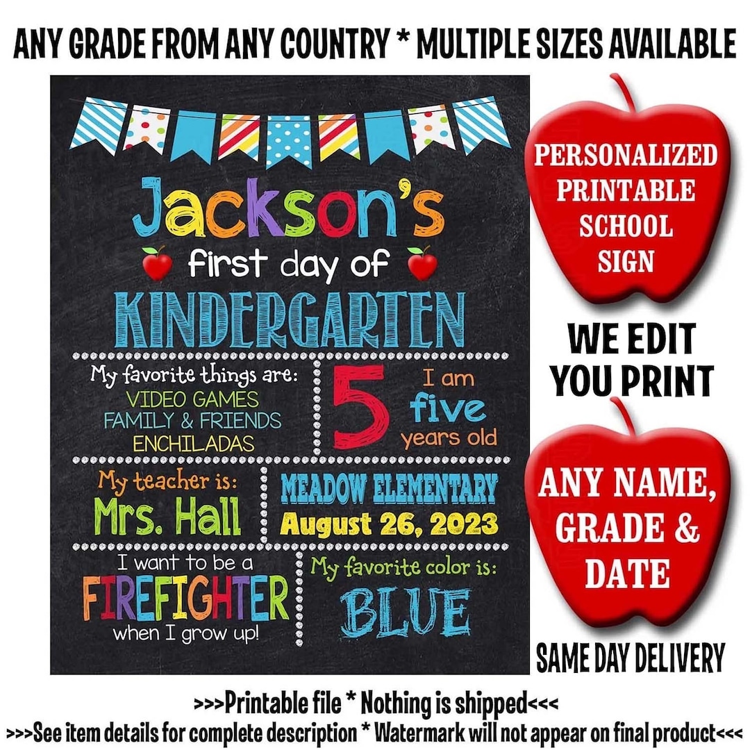 Back to School Grade Sign, Printable School Chalkboard, Pre-k Sign ...