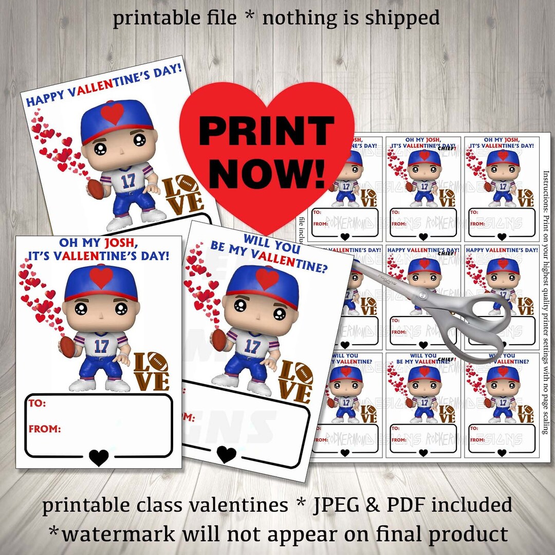 Buffalo Football Valentines, PRINTABLE American Football Valentine ...