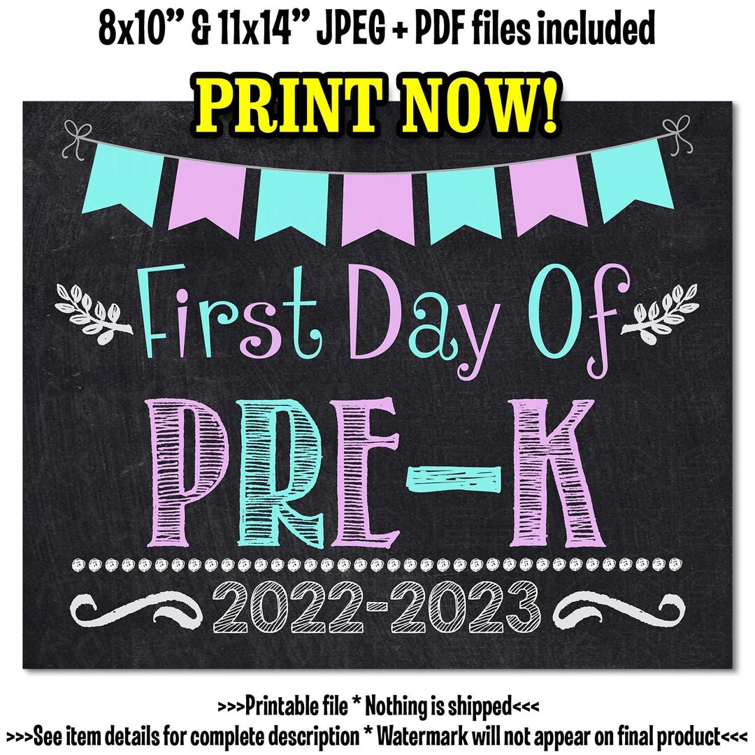 First Day of PRE-K Sign First Day of School Sign 1st Day of - Etsy