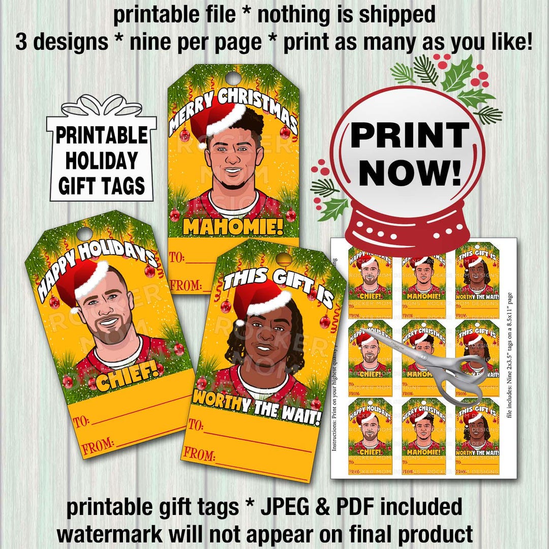 Kansas City Football Christmas Gift Tags, PRINTABLE American Football ...