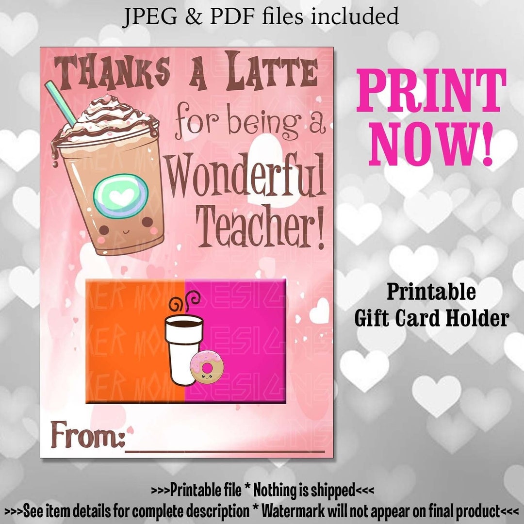 End of Year Teacher Gift Card Holder PRINTABLE INSTANT DOWNLOAD ...