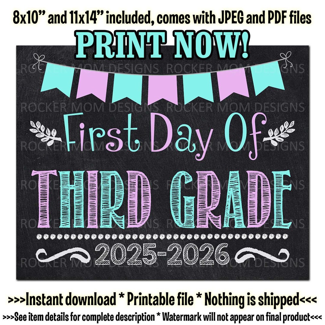 First Day of THIRD GRADE Sign, First Day of School Sign, 3rd Grade ...