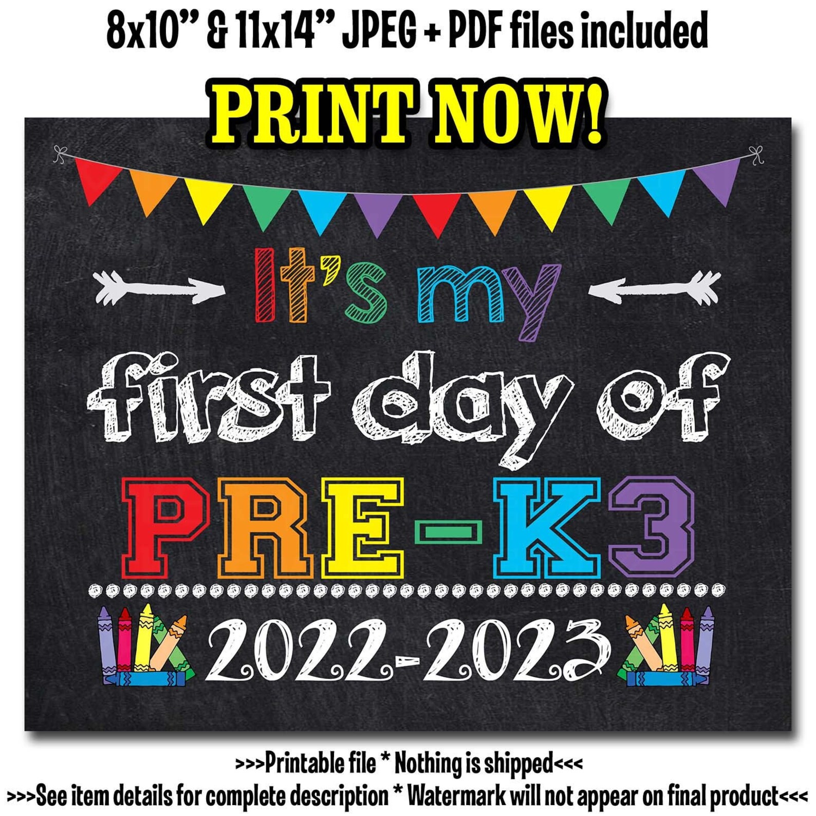 First Day of PRE-K3 Sign First Day of School Sign Chalkboard - Etsy