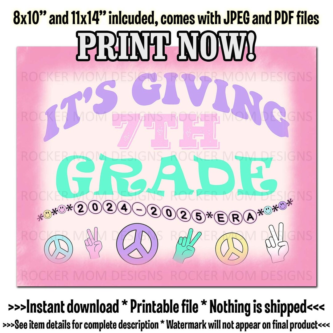 First Day of SEVENTH GRADE Sign, First Day of School Gen Z Slang ...