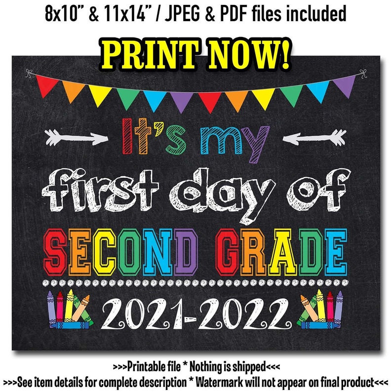 First Day of SECOND GRADE Sign First Day of School Sign | Etsy
