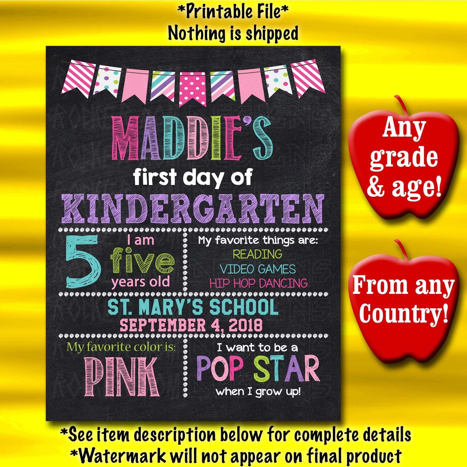 First Day of School Sign Kindergarten Sign Back to School - Etsy