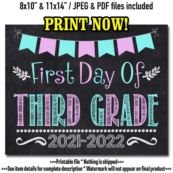 Third Grade Chalkboard Sign 3rd Grade First Day of Third Grade Sign ...