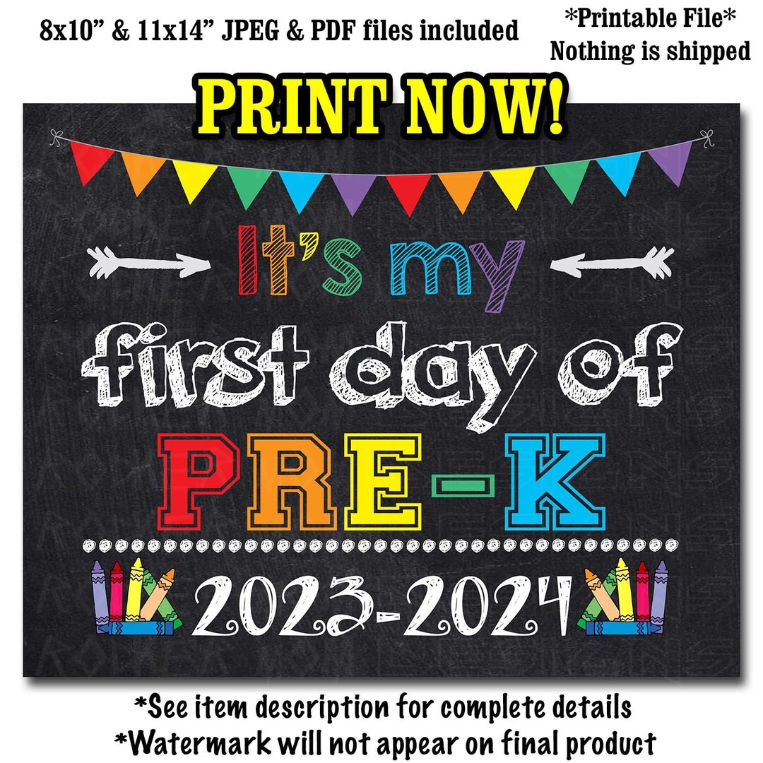 First Day of PRE-K Sign First Day of School Sign Chalkboard - Etsy