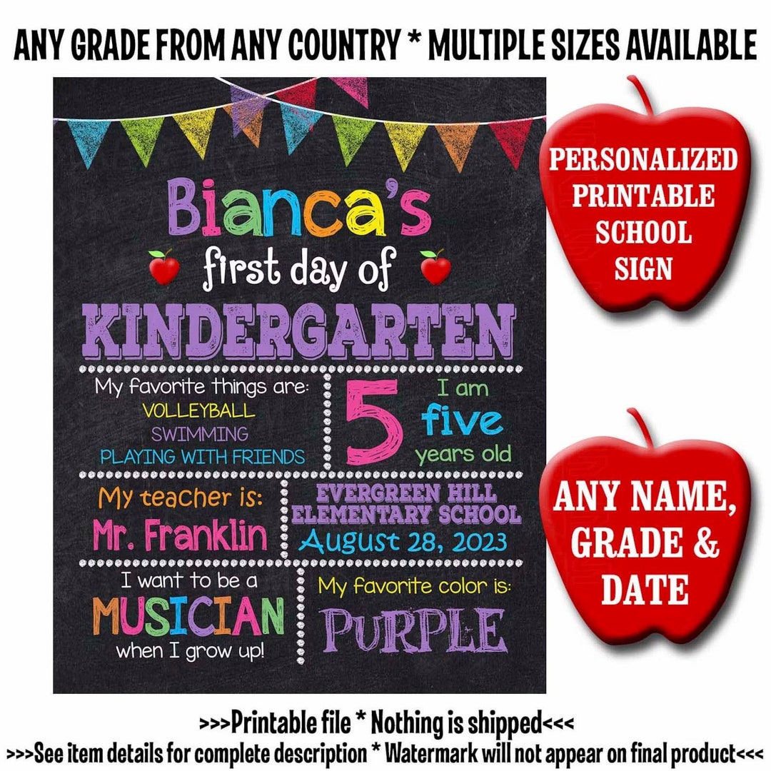First Day of School Chalkboard Sign, First Grade Sign, Kindergarten ...