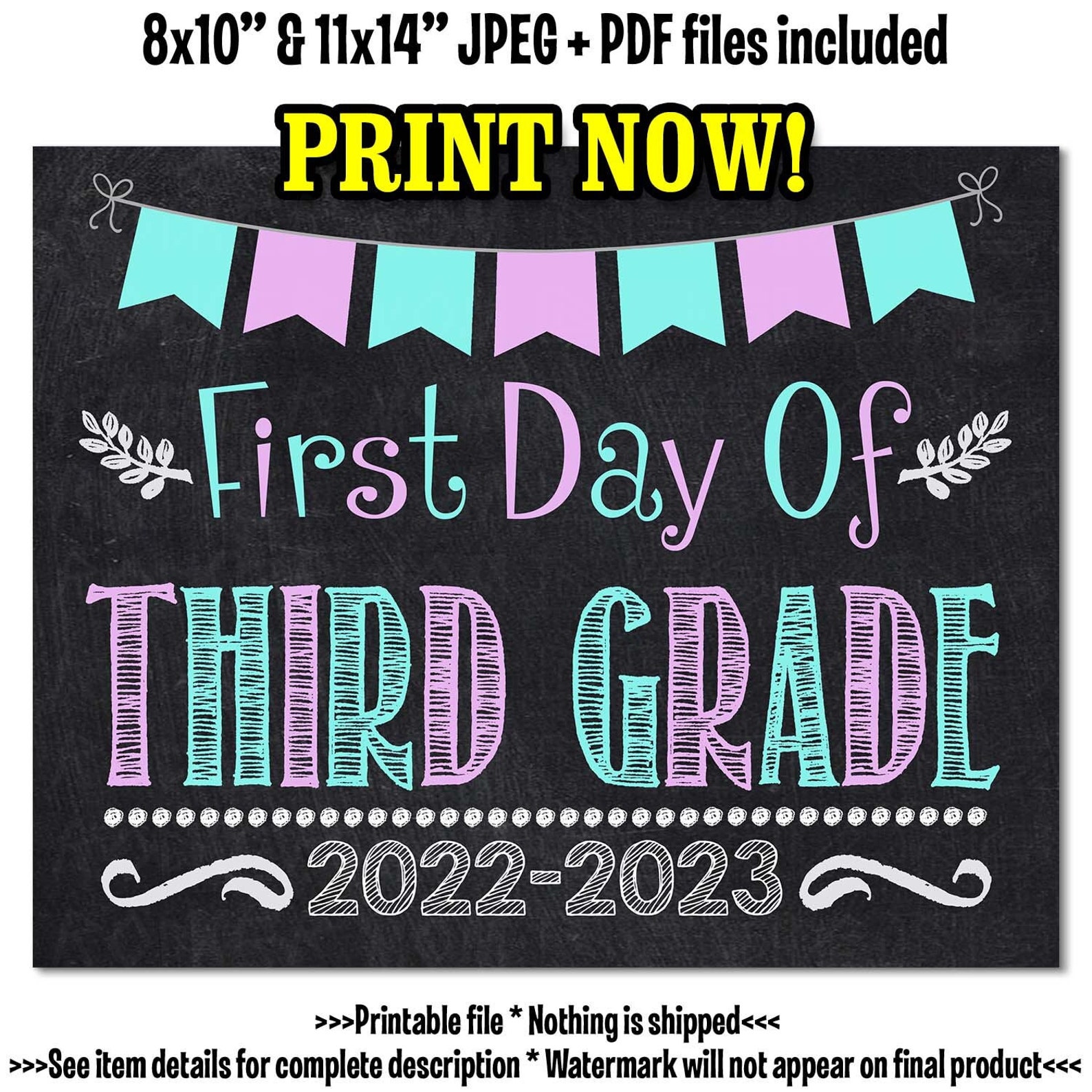 First Day of THIRD GRADE Sign First Day of School Sign 3rd - Etsy
