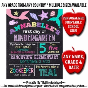 First Day of School Sign, Kindergarten Sign, Mermaid School Sign ...