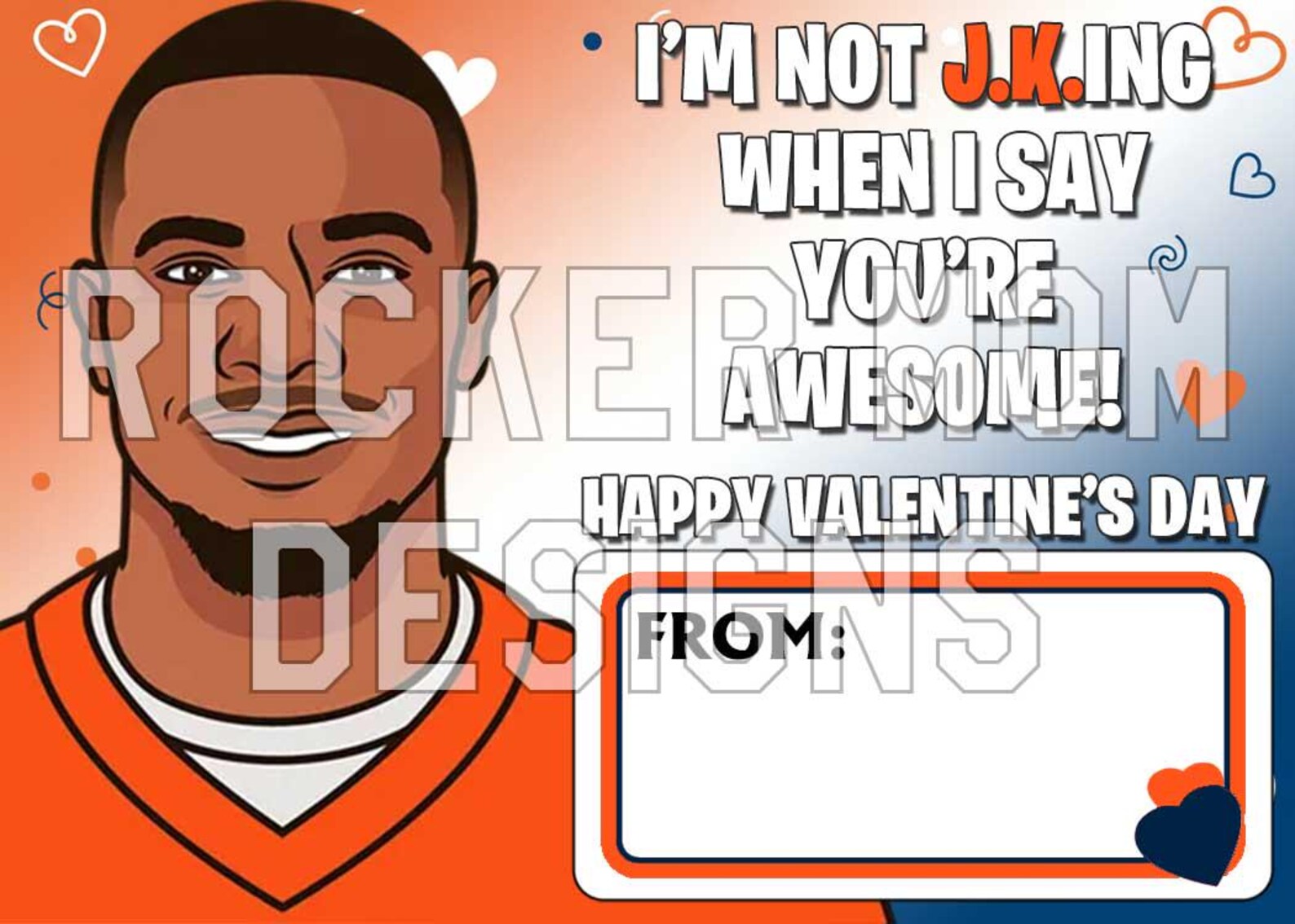 Denver Football Valentines, PRINTABLE American Football Valentine Cards ...