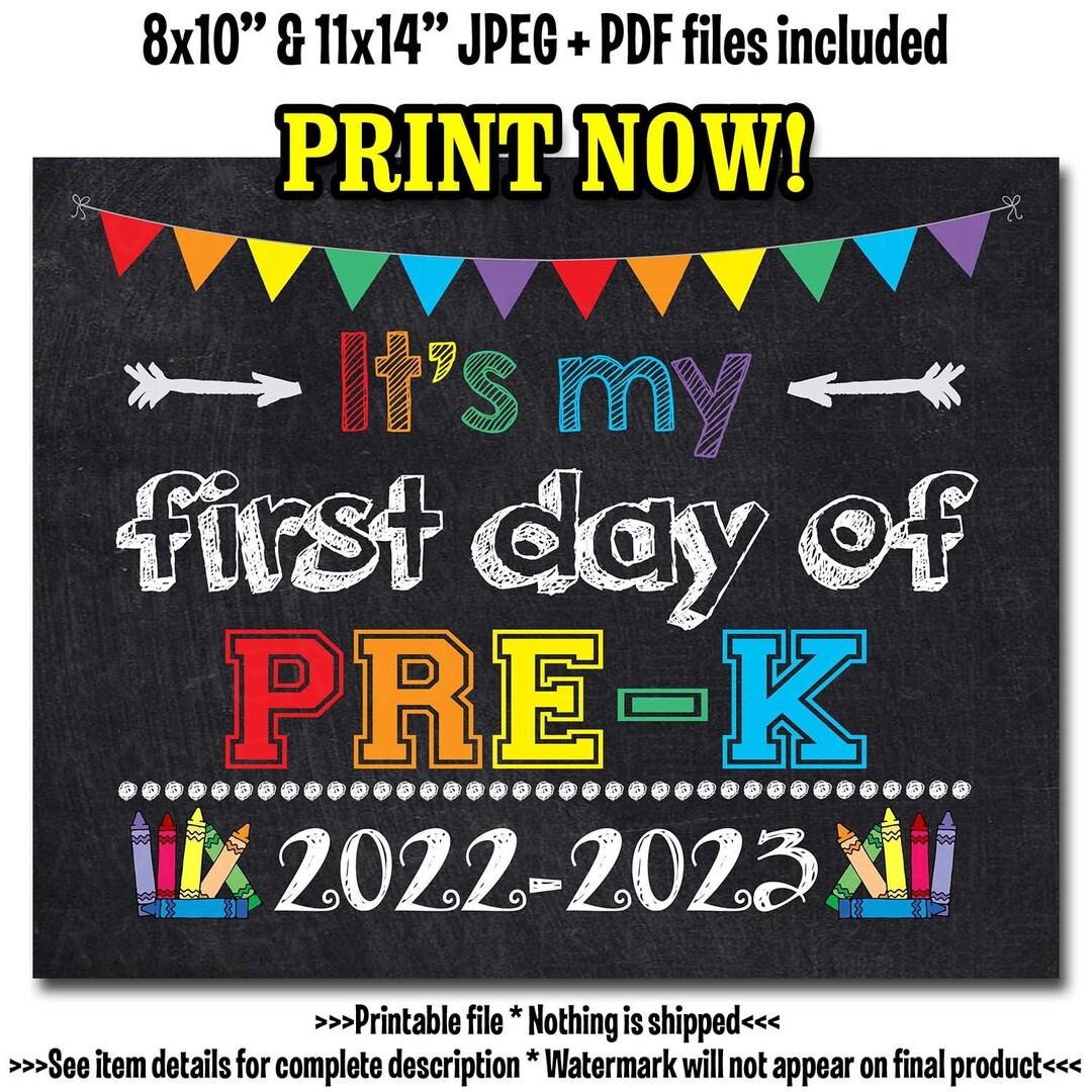 First Day of PRE-K Sign First Day of School Sign Chalkboard - Etsy