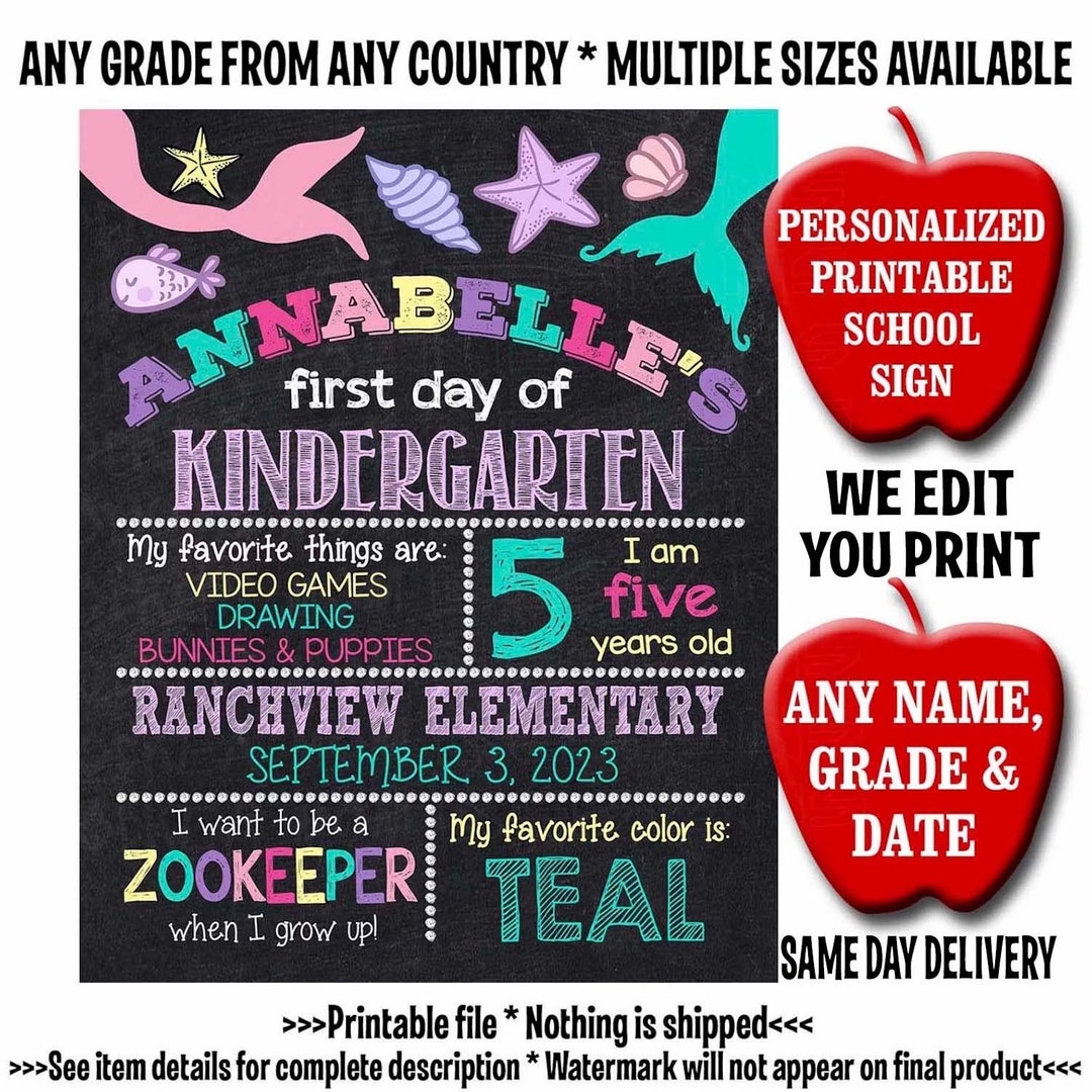 First Day of School Sign, Kindergarten Sign, Mermaid School Sign ...