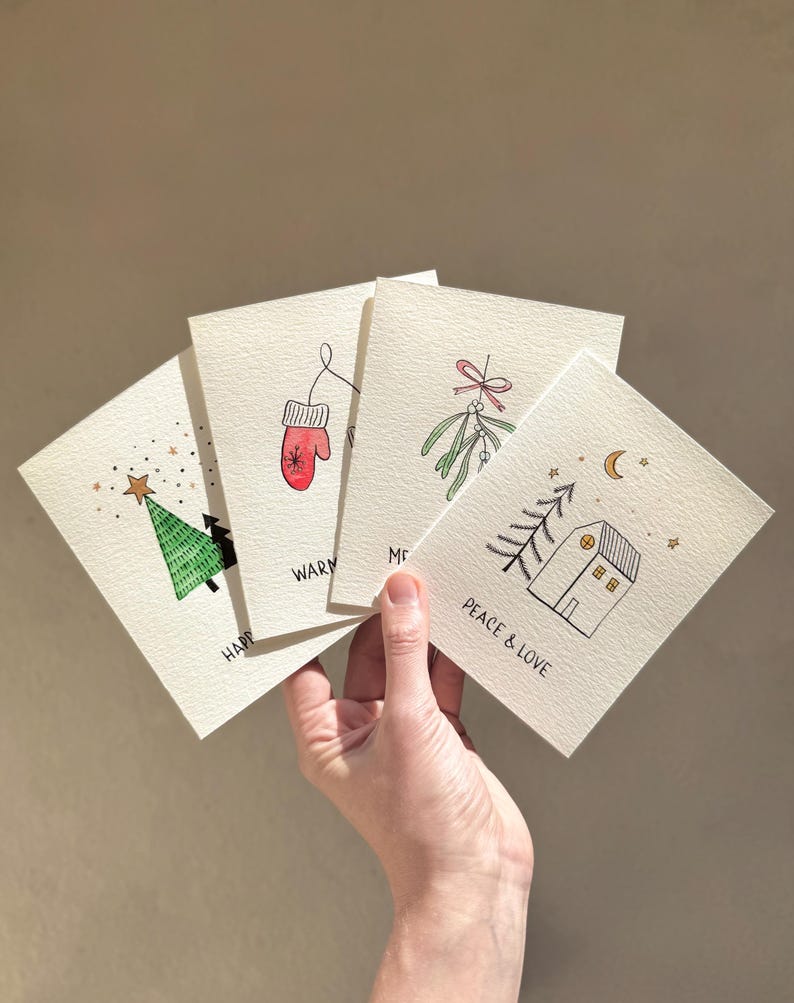 Hand-painted Watercolor Christmas Cards – Holiday Greeting Set - Etsy