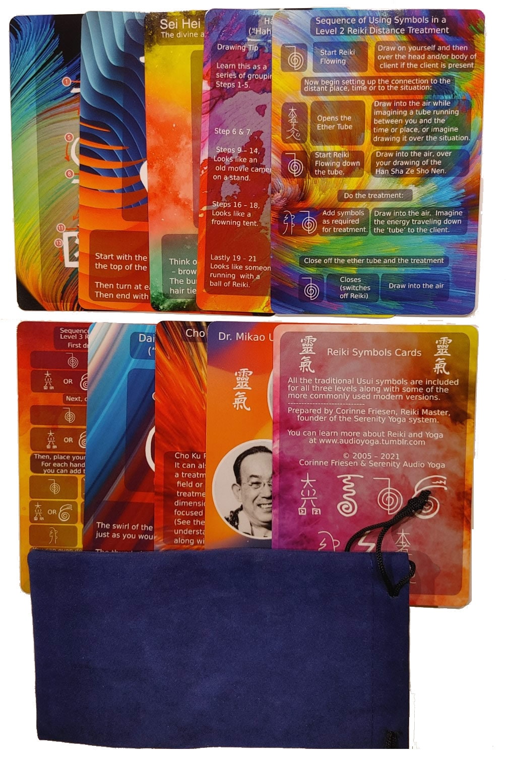 Reiki Symbols Cards and Founder Photo Set Vibrant Patterns Background ...