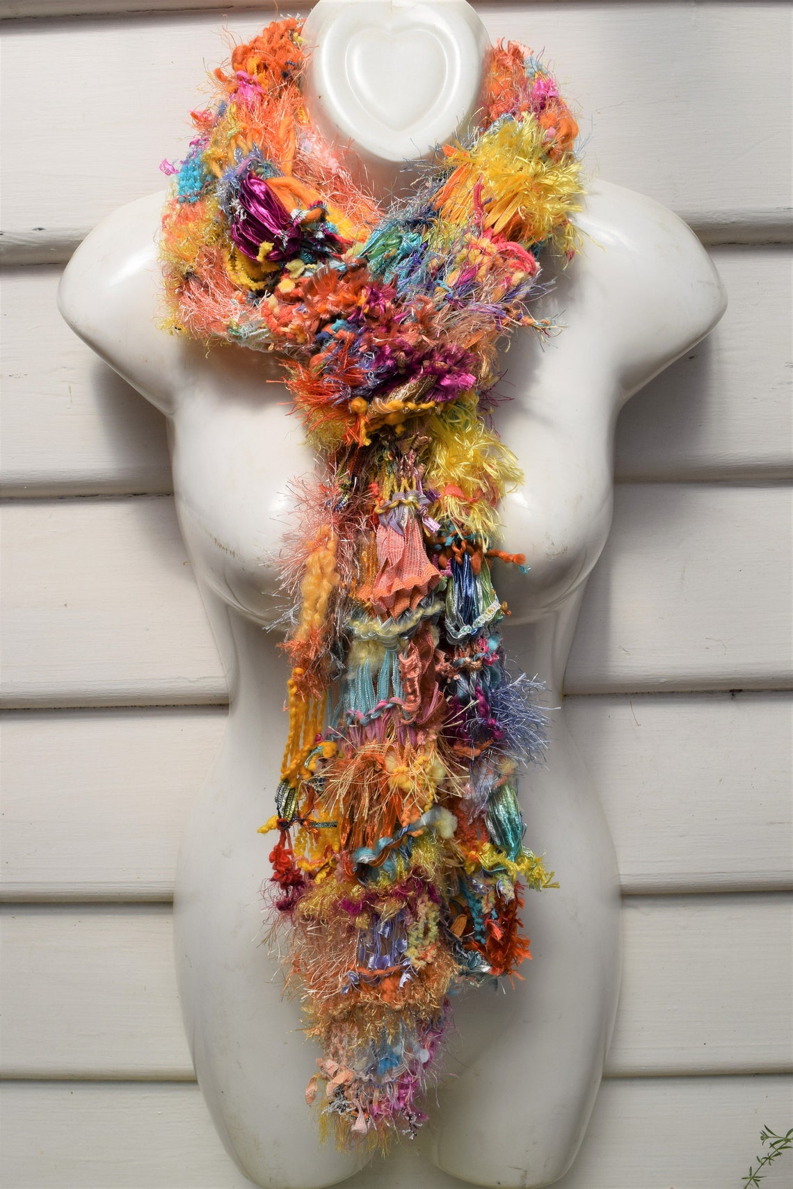 Scarf, Handknit Scarf, Drop Stitch Scarf, Boho, Scrappy, OOAK, Multi ...