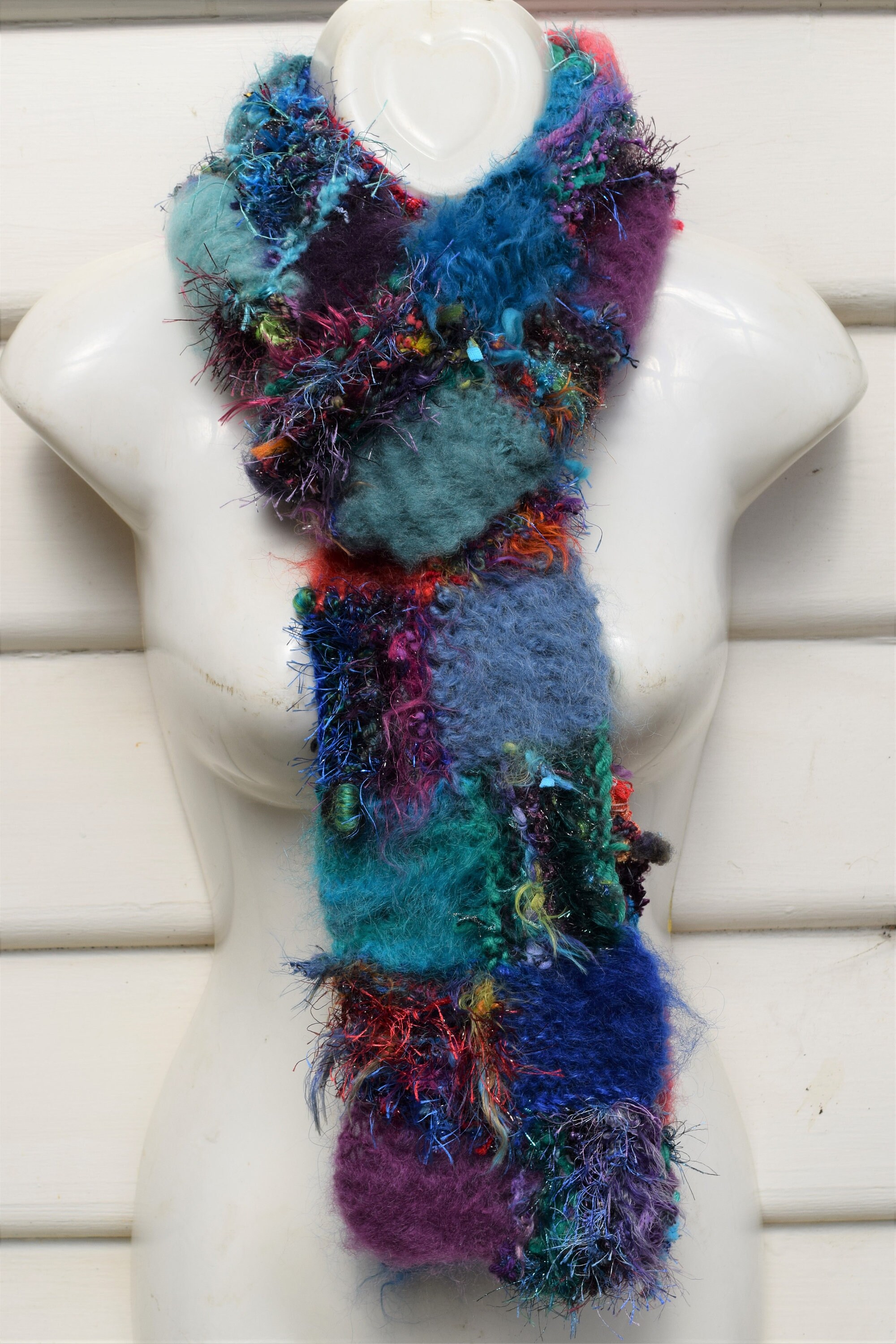 Scarf, Handknit Scarf, Drop Stitch Scarf, Boho, Scrappy, OOAK, Multi ...