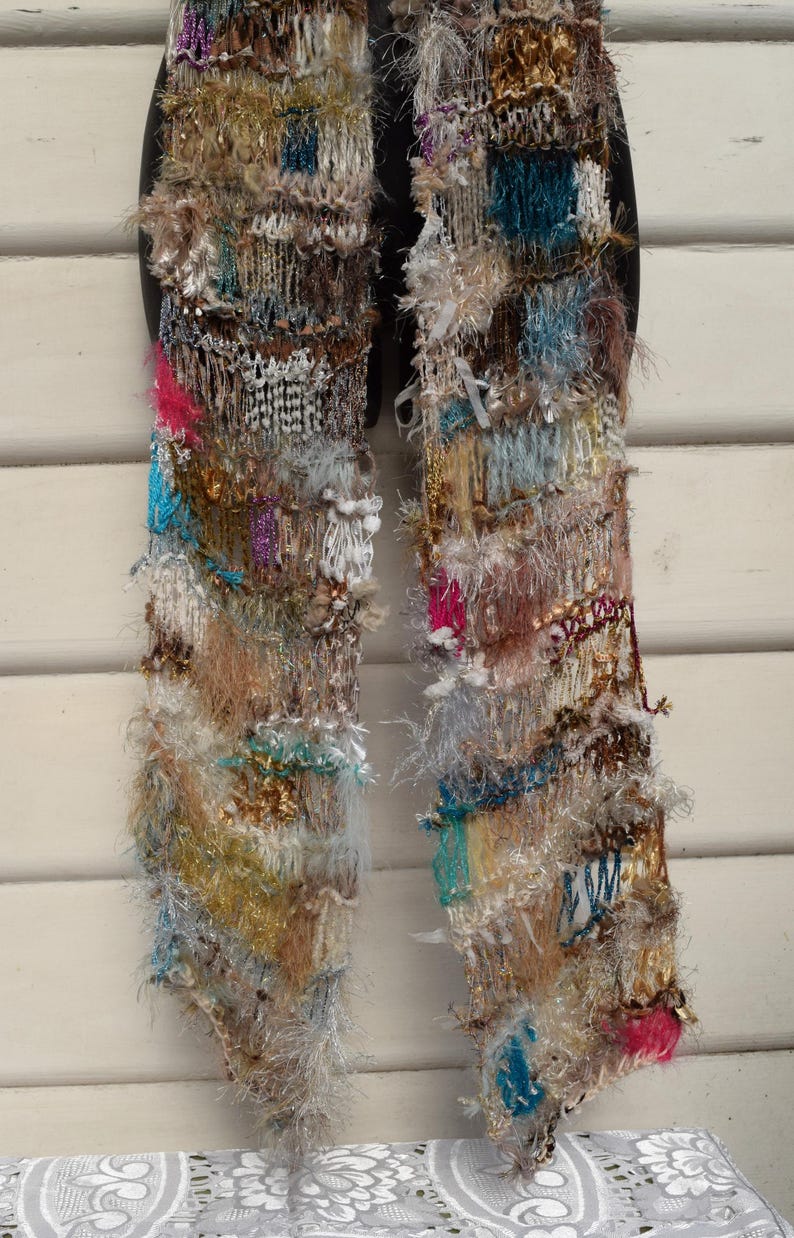 Scarves, Handknit Scarf, Drop Stitch Scarf, Boho, OOAK, Pastel Shades ...