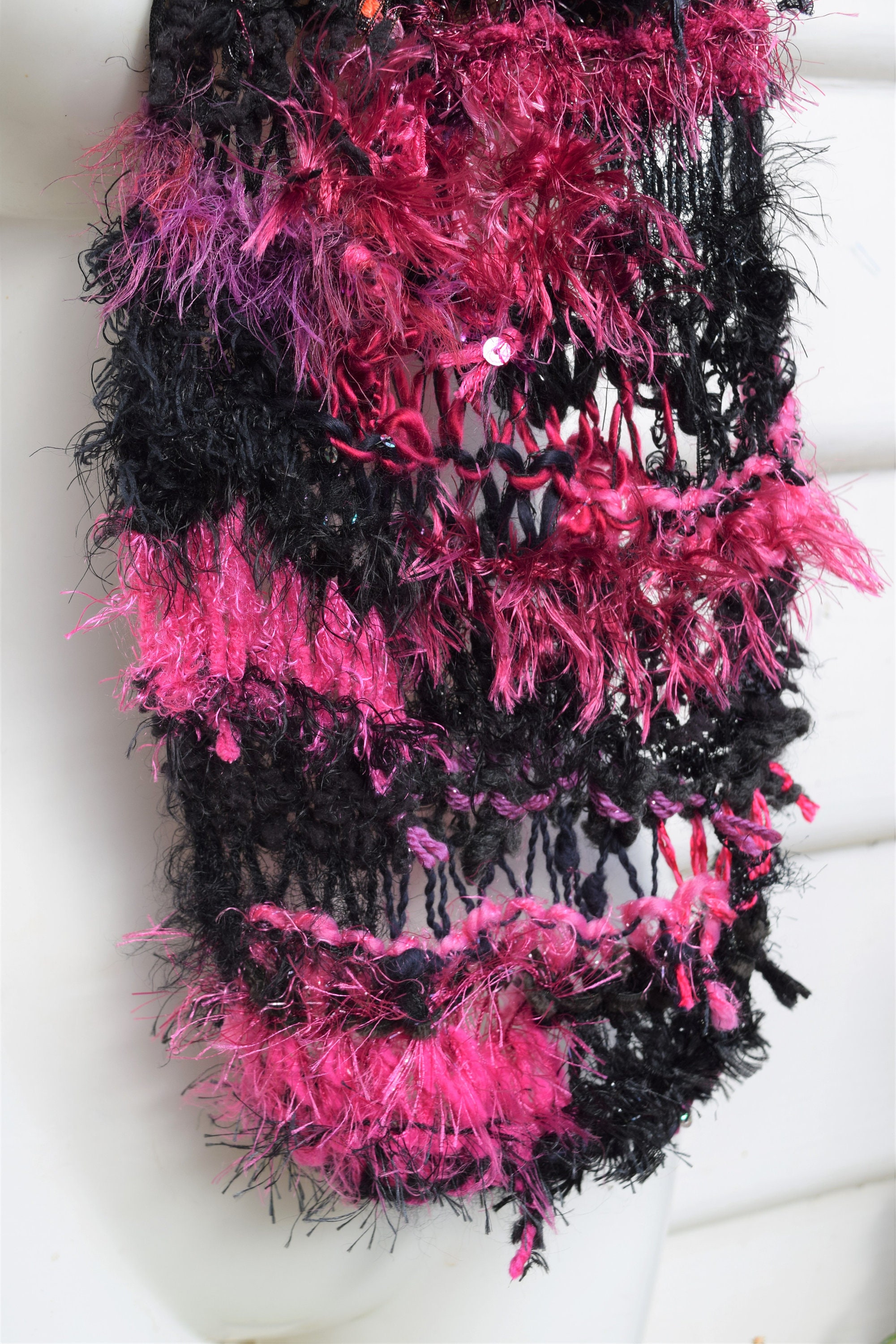 Scarf, Handknit Scarf, Drop Stitch Scarf, Boho, Scrappy, OOAK, Multi ...