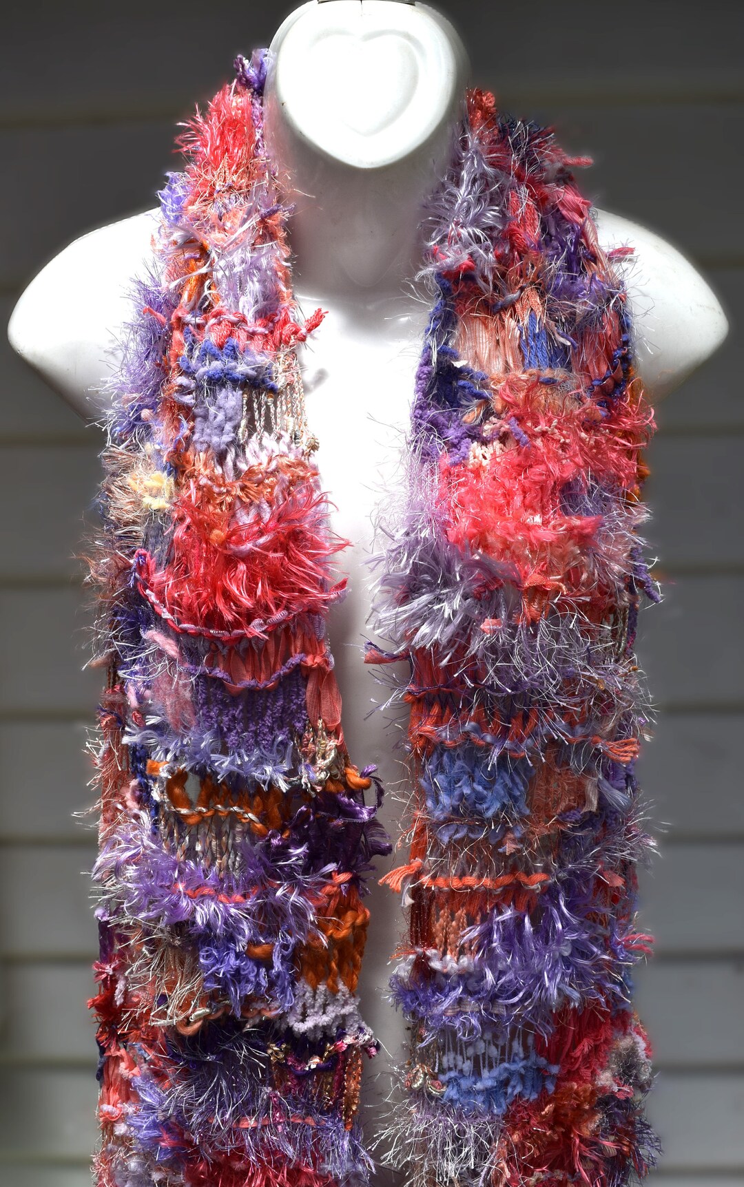 Scarf, Handknit Scarf, Drop Stitch Scarf, Multi Textured Scarf, Purple ...
